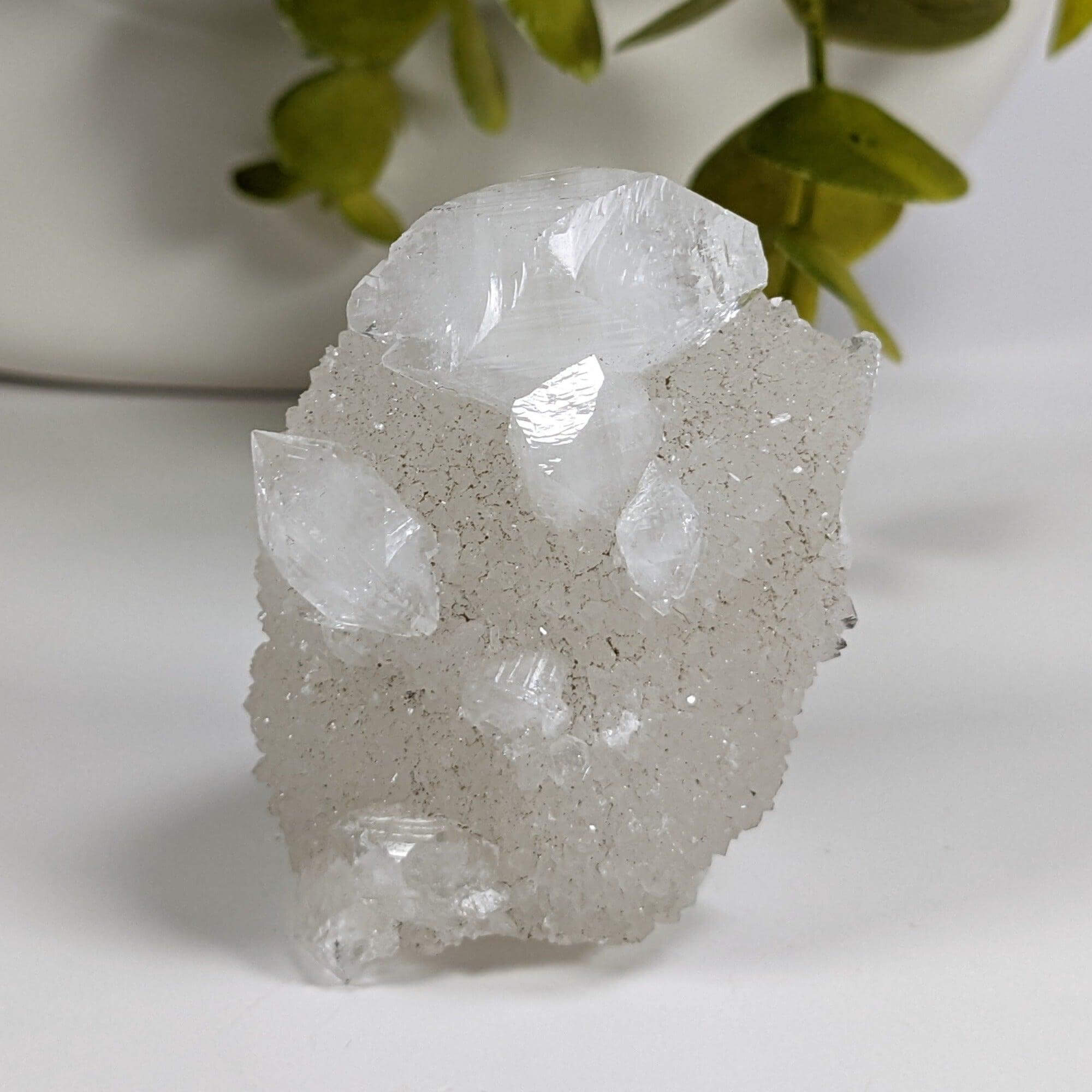 Apophyllite on Calcite Crystal Cluster | Double Terminated Apophyllite